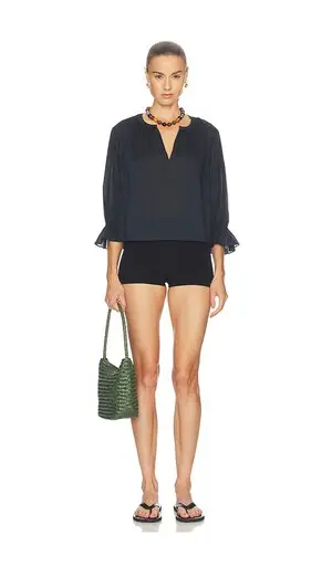 FRAME The Poet Blouse With Ruffle Cuffs - Navy
