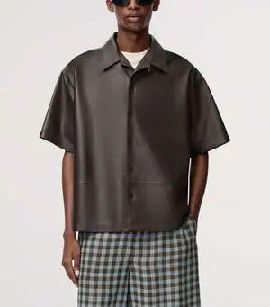 Loewe Leather Short-sleeve Shirt - Brown