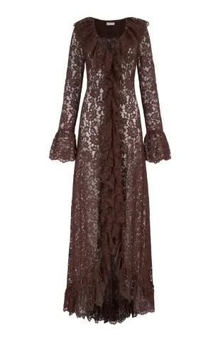 DE LA VALI Clementina Ruffled Lace Maxi Dress - Brown