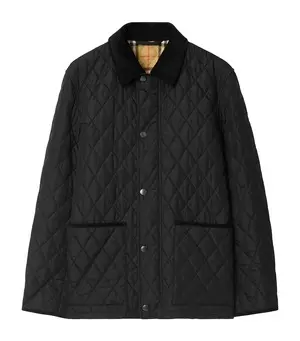 Burberry Quilted Barn Jacket With Corduroy Collar - Black