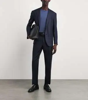 Corneliani Virgin Wool-silk Herringbone Blazer - Navy
