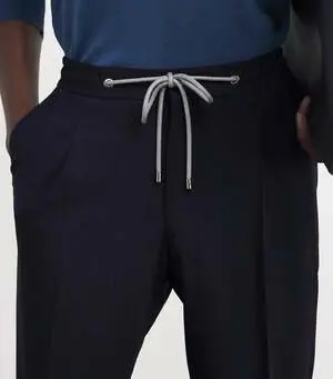 Corneliani Stretch Virgin Wool Drawstring Trousers - Navy