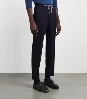 Corneliani Stretch Virgin Wool Drawstring Trousers - Navy