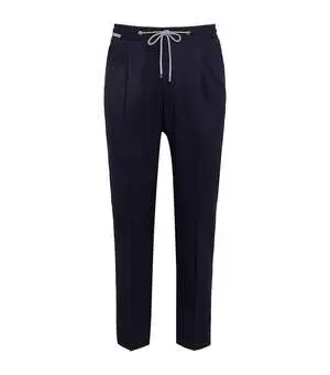 Corneliani Virgin Wool Drawstring Trousers - Navy