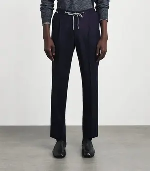 Corneliani Virgin Wool Drawstring Trousers - Navy