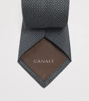 Canali Silk-wool Jacquard Neck Tie - Navy