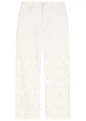 Alice + Olivia Embroidered Wide-leg Jeans - White