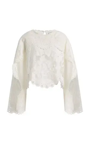 Sea Gardener Embroidered Cotton-linen Top - White