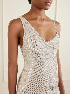 SELF-PORTRAIT Embellished Draped Tulle Mini Dress - Silver
