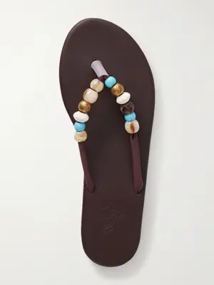 ANCIENT GREEK SANDALS Saionara Bead-embellished Leather Flip Flops