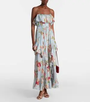 Zimmermann Roselight Floral Ruffled Silk Maxi Dress - Multicoloured