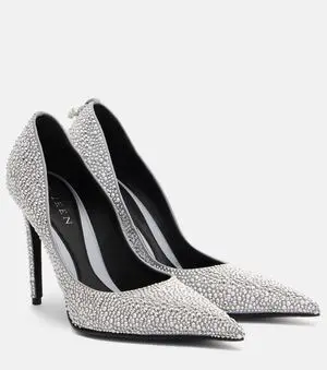 Alexander McQueen Skull Studded Satin Pumps - Silver