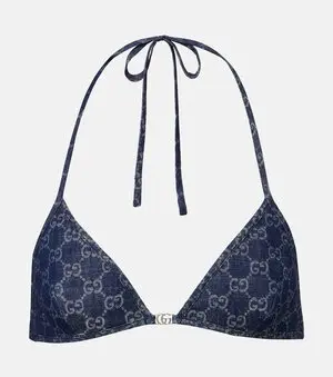 Gucci Gg Denim Jacquard Bra Top - Blue
