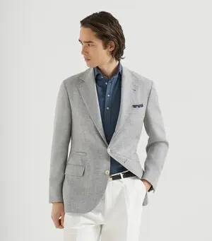 Brunello Cucinelli Wool-alpaca-silk Chevron Blazer - Blue