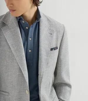 Brunello Cucinelli Wool-alpaca-silk Chevron Blazer - Blue