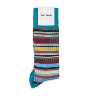 Paul Smith Ribbed Signature Stripe Crew Socks - Blue