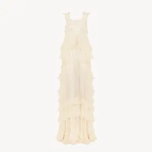 Chloé Sleeveless Layered Long Dress In Silk Mousseline & Lace - Whisper White