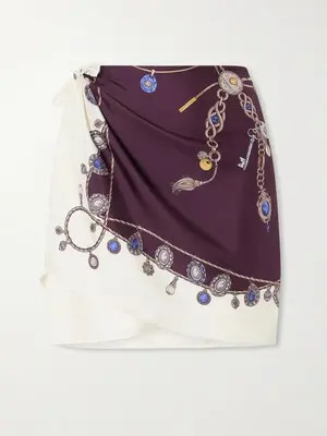 Versace Printed Silk-twill Mini Wrap Skirt - Brown