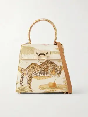 FERRAGAMO Leather-trimmed Printed Canvas Shoulder Bag