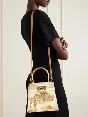 FERRAGAMO Leather-trimmed Printed Canvas Shoulder Bag