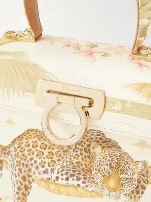 FERRAGAMO Leather-trimmed Printed Canvas Shoulder Bag