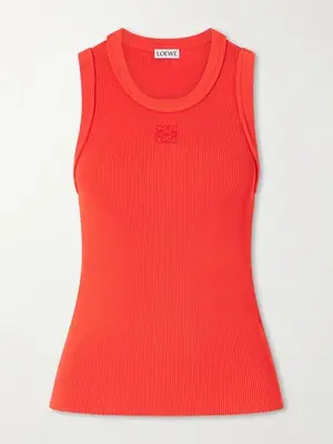 Loewe Anagram Embroidered Ribbed Tank - Red
