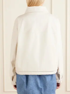 Loewe Leather-trimmed Anagram-embroidered Cropped Gabardine Jacket - Neutrals