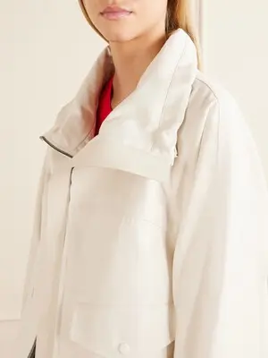 Loewe Leather-trimmed Anagram-embroidered Cropped Gabardine Jacket - Neutrals