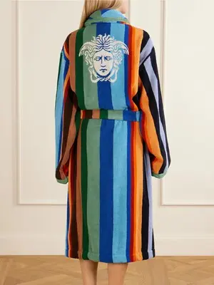 Versace Medusa Belted Striped Cotton-terry Robe - Multi