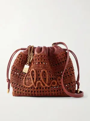 Chloé Summer Banana Leather-trimmed Raffia Shoulder Bag - Brown