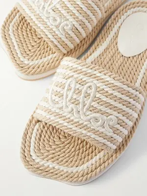Chloé Embroidered Striped Cord Slides - Neutrals