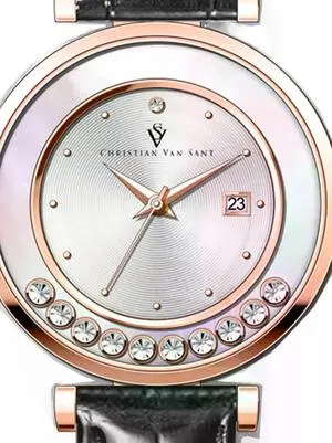 CHRISTIAN VAN SANT 40mm Quartz Watch With Crystal-encrusted Bezel And Leather Bracelet - Silver