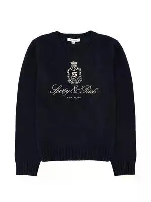 SPORTY & RICH Navy Cotton Graphic Crewneck Sweater