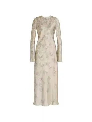 Alberta Ferretti Blue Floral Print Long Sleeve Maxi Dress