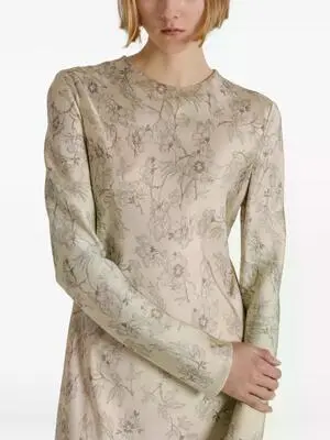 Alberta Ferretti Blue Floral Print Long Sleeve Maxi Dress
