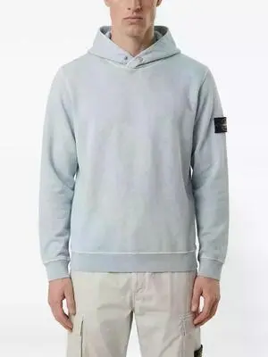 Stone Island Logo Patch Button-neck Hoodie - Blue