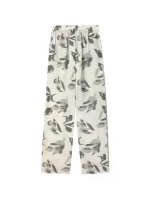 Emporio Armani Abstract Print Linen Trousers - Grey