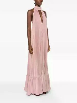 L'IDEE Pleated Maxi Halterneck Dress - Pink