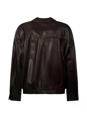 Max Mara Zip-up Leather Jacket - Brown