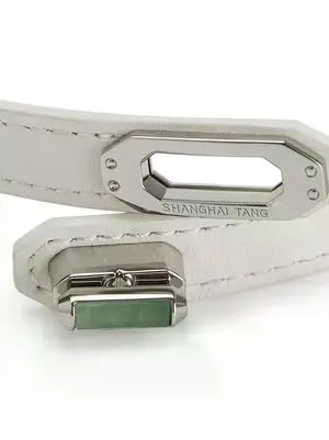 Shanghai Tang White Leather Bracelet With Jade Clasp - Silver
