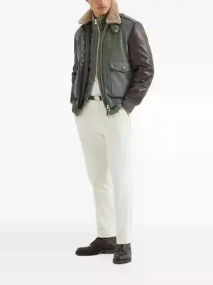 Brunello Cucinelli Bonded Cashmere Beaver Cloth And Nappa Leather Bomber Jacket With Thermore® Padding And Detachable Shearling Collar - Grey