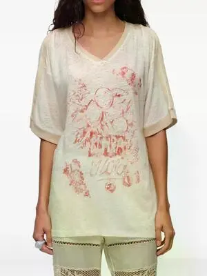 Bimba Y Lola Graphic Print Linen T-shirt