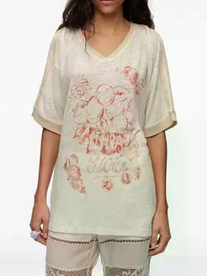 Bimba Y Lola Graphic Print Linen T-shirt