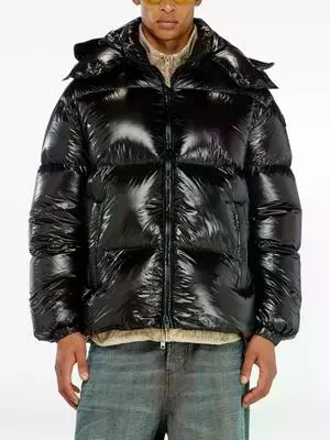 DIESEL® Glossy Ripstop Down Puffer Jacket With Detachable Hood - Black