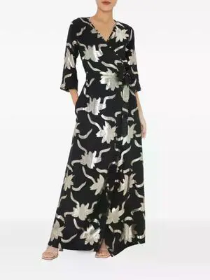 CHARLOTTA GANDOLFO Floral Jacquard Wrap Maxi Dress