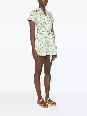 Alice + Olivia Floral Print Belted Playsuit - Green