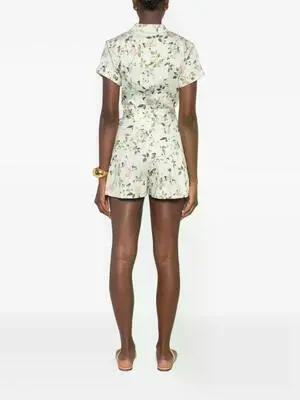 Alice + Olivia Floral Print Belted Playsuit - Green
