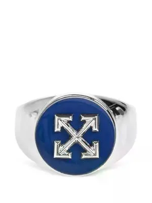 Off-White Enamel Arrows Signet Ring - Silver