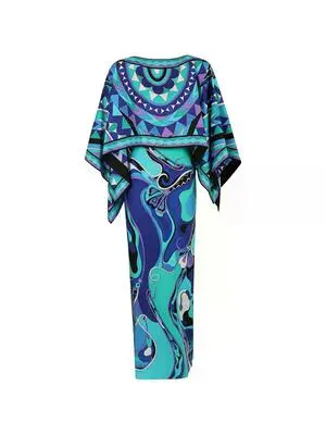 Emilio Pucci Geometric Print Cape Overlay Maxi Dress - Blue