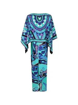 Emilio Pucci Geometric Print Cape Overlay Maxi Dress